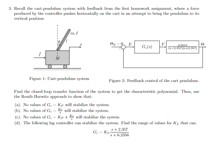 Solved Recall the cart-pendulum system with feedback from | Chegg.com