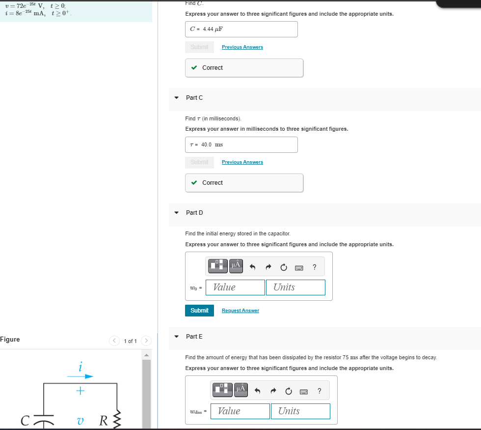 v=72e-25tV,t≥0i=8e-25tmA,t≥0+Find C ﻿:Express your | Chegg.com