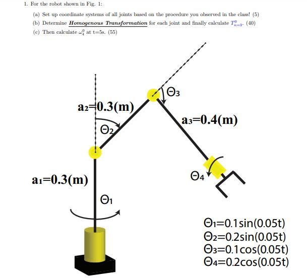 Solved 1. For the robot shown in Fig. 1: (a) Set up | Chegg.com
