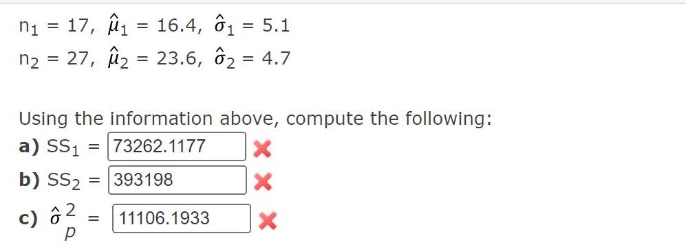Solved Compute Sum Of Squares And Pooled Variance Without A