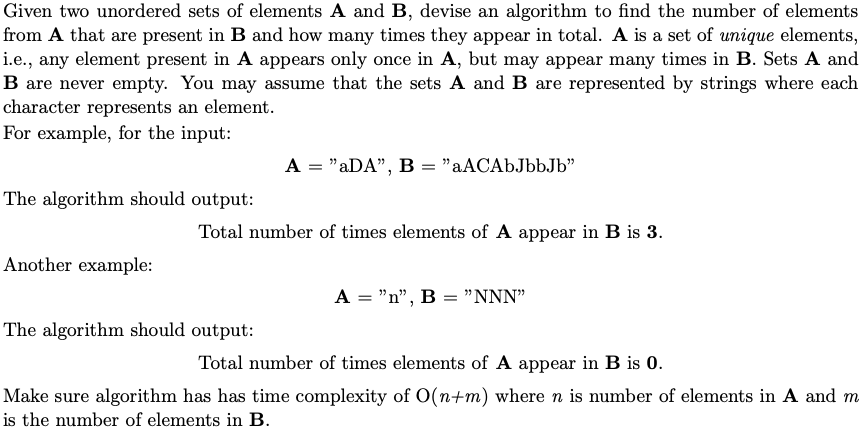 Solved Given Two Unordered Sets Of Elements A And B Devise 