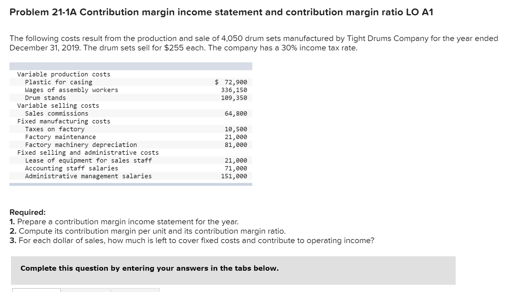 Solved Problem 21-1A Contribution margin income statement | Chegg.com