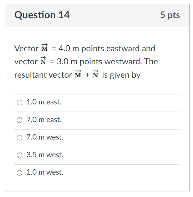 Solved Vector M=4.0 m points eastward and vector N=3.0 m | Chegg.com
