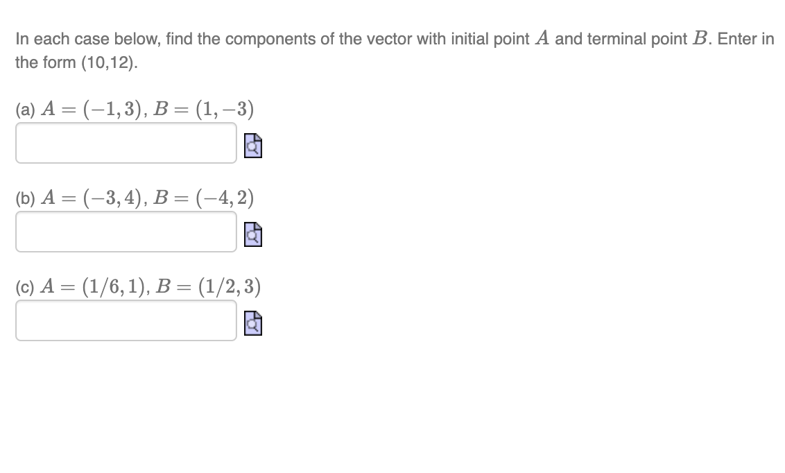 Solved In each case below, find the components of the vector | Chegg.com