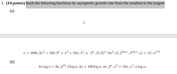 Solved Rank the following functions by asymptotic growth | Chegg.com