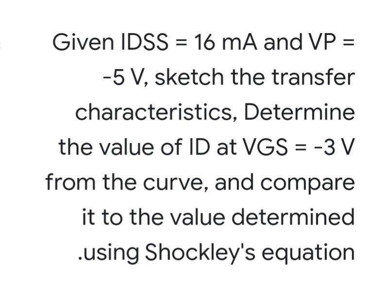 Solved Given IDSS = 16 mA and VP = -5 V, sketch the transfer | Chegg.com