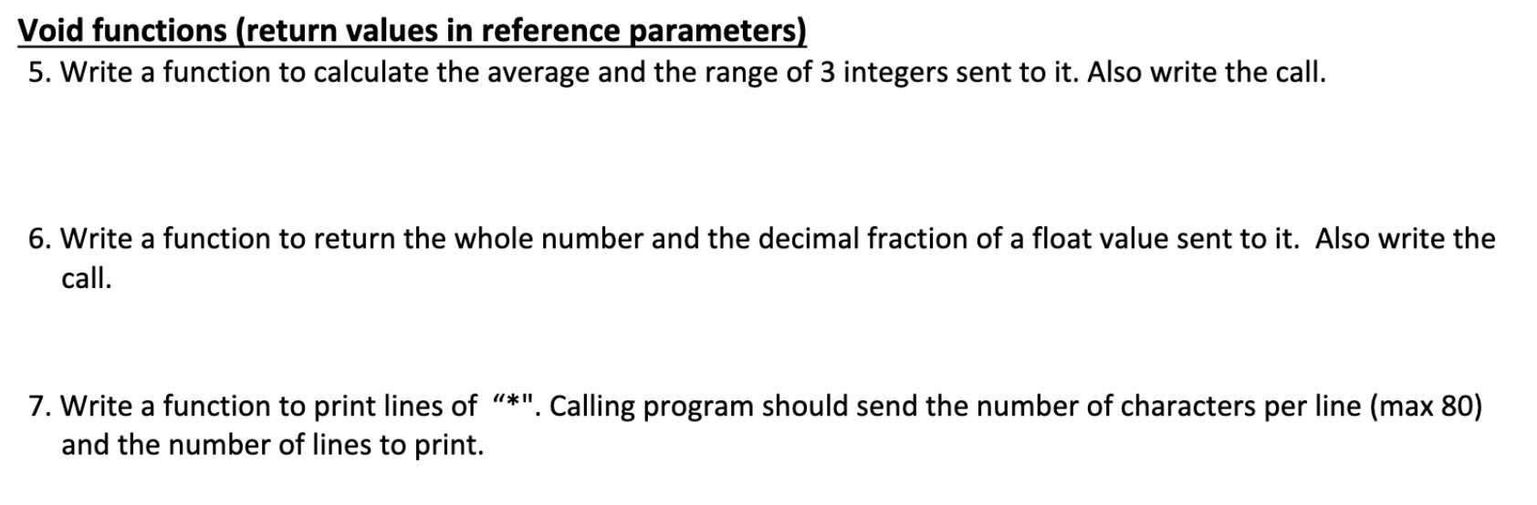 Solved For each statement below, write a function to perform | Chegg.com