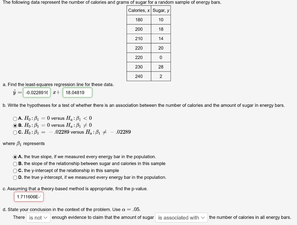 Solved The following data represent the number of calories | Chegg.com