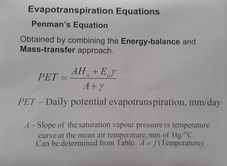 Solved Question Calculate the Potential Evapotranspiration | Chegg.com