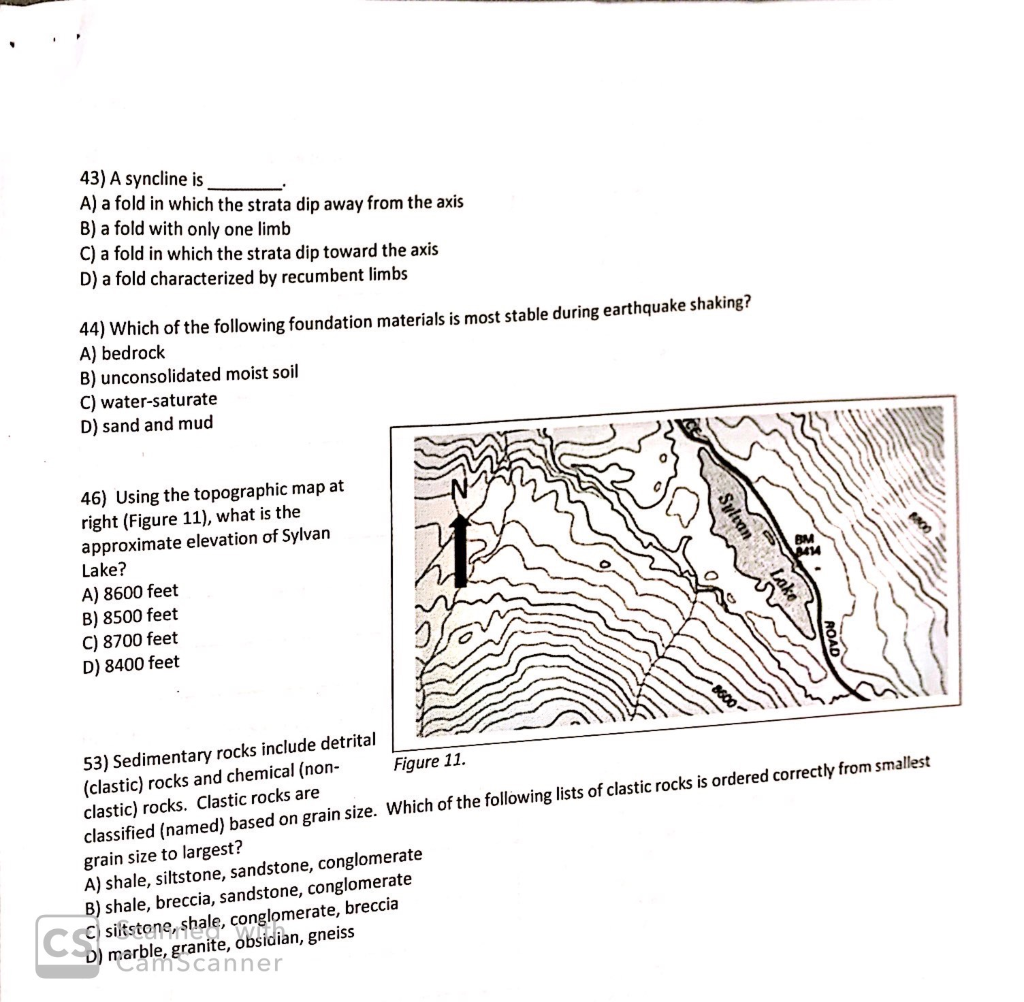Solved 43) A syncline is A) a fold in which the strata dip | Chegg.com