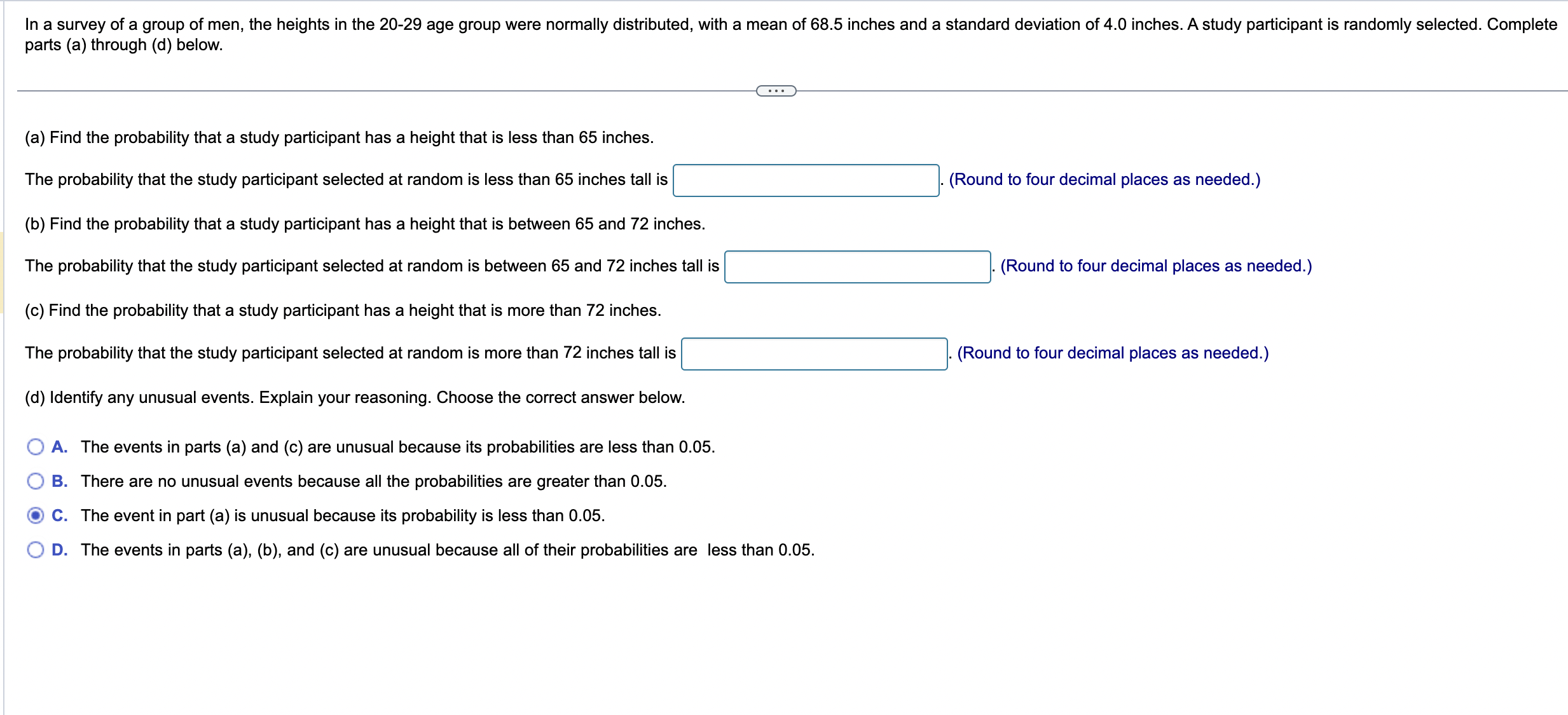 Solved parts (a) through (d) below. (a) Find the probability | Chegg.com