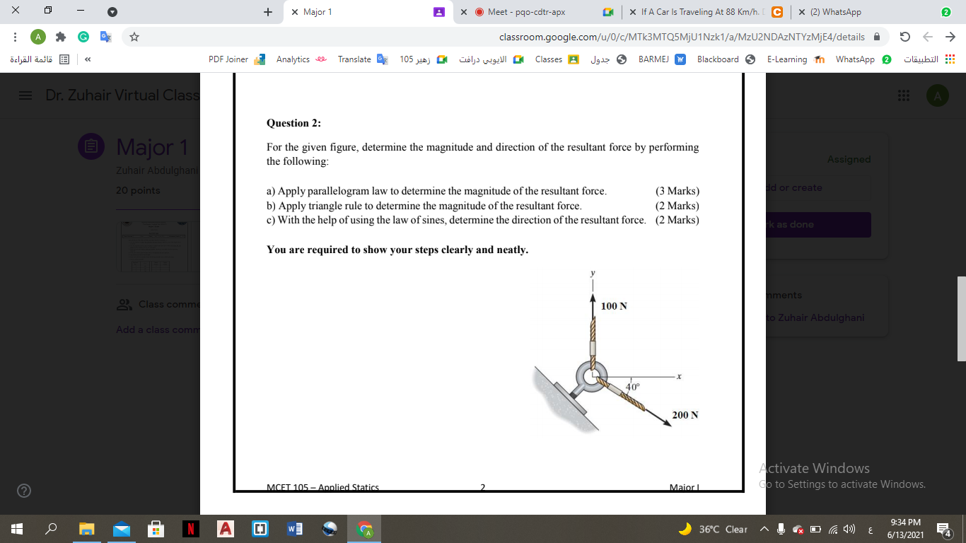 Solved X + X Major 1 x Meet - pqo-cdtr-apx x If A Car Is | Chegg.com