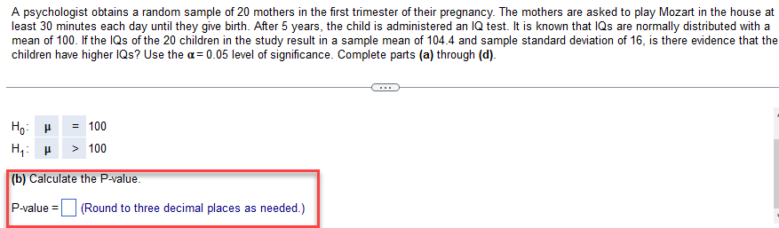 Solved A psychologist obtains a random sample of 20 mothers | Chegg.com