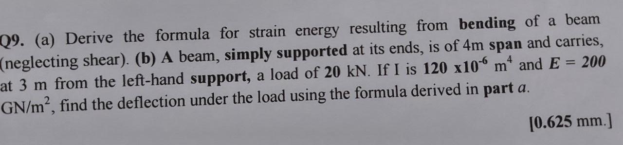 Solved Q9. (a) Derive the formula for strain energy | Chegg.com