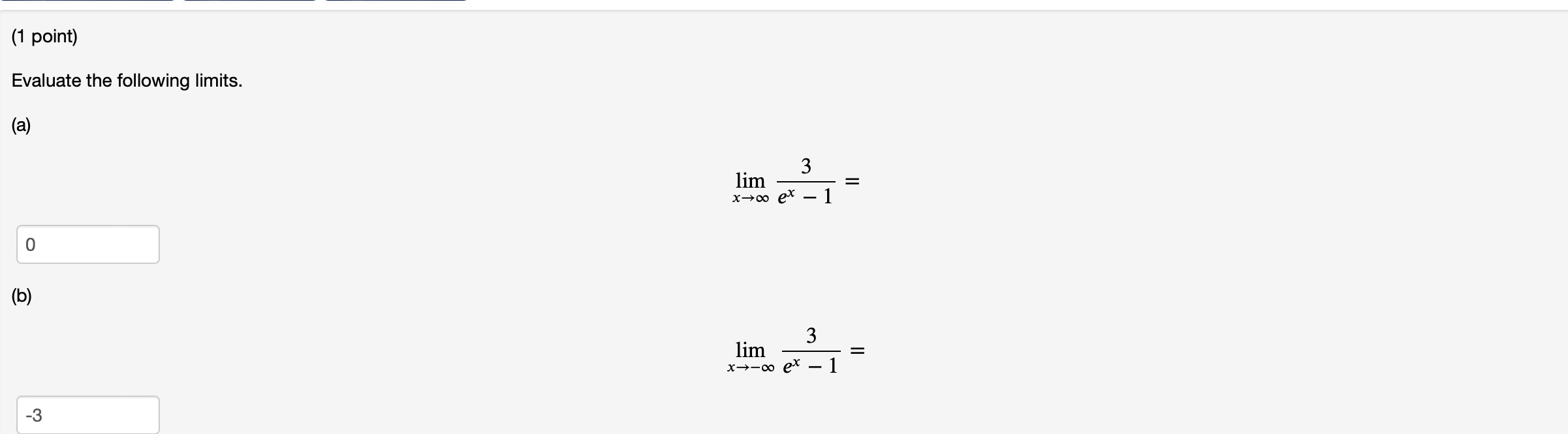 Solved (1 ﻿point)Evaluate the following | Chegg.com
