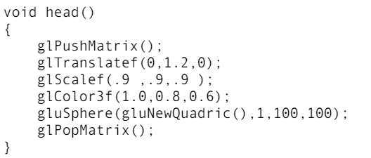 Solved void head { gl PushMatrix(); glTranslatef(0,1.2,0); | Chegg.com