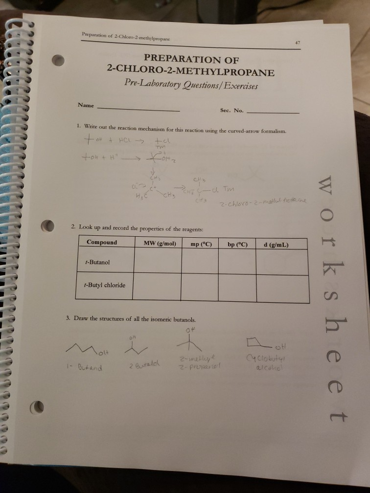 Solved Preparation of 2-Chloro-2-methylpropane PREPARATION | Chegg.com