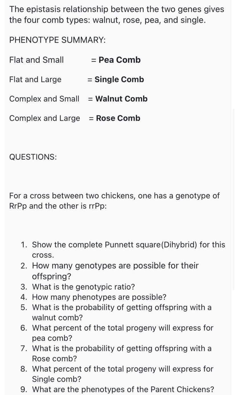 COMB SHAPE IN CHICKENS(EPISTASIS): A gene called | Chegg.com