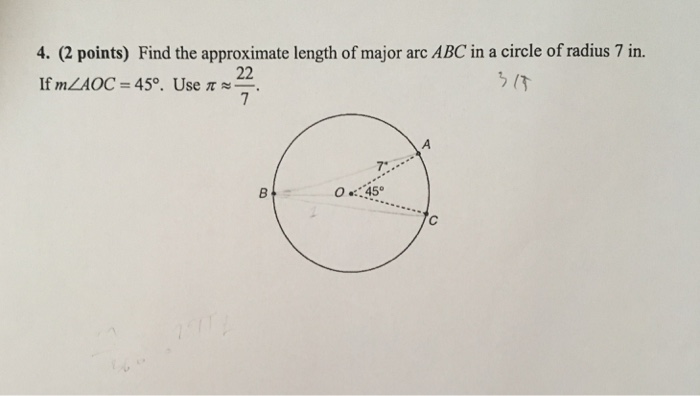 Solved Find the approximate length of major arc ABC in a | Chegg.com