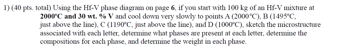 Solved 1) (40 pts. total) Using the Hf-V phase diagram on | Chegg.com