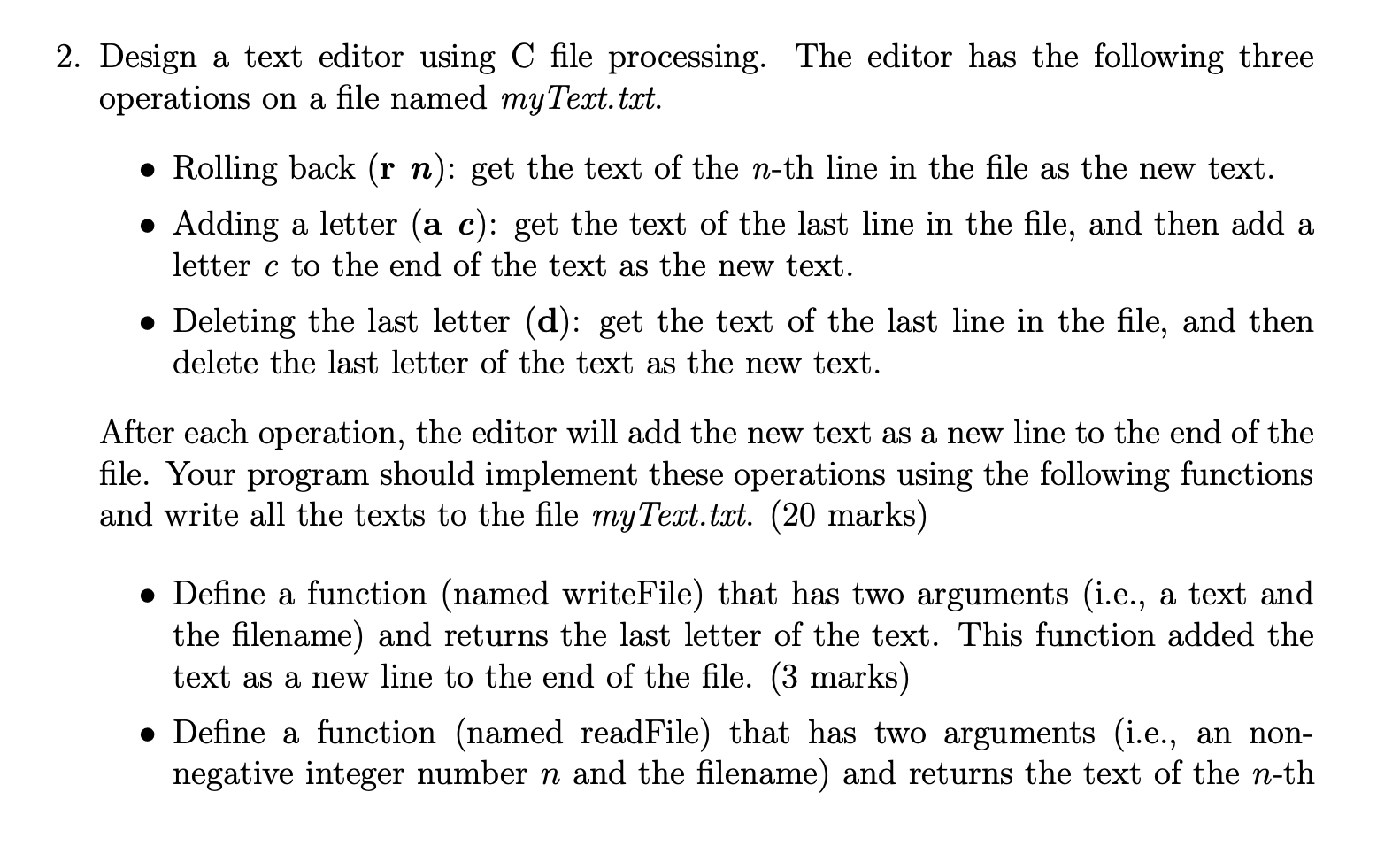 2. Design a text editor using C file processing. The | Chegg.com
