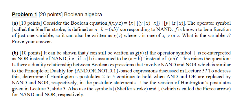 Problem 1 [20 points] Boolean algebra (a) [10 points | Chegg.com