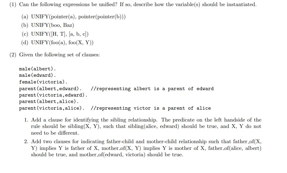 (1) Can the following expressions be unified? If so, | Chegg.com
