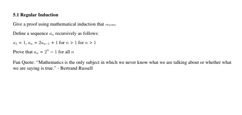 Solved 5.1 Regular Induction Give a proof using mathematical | Chegg.com