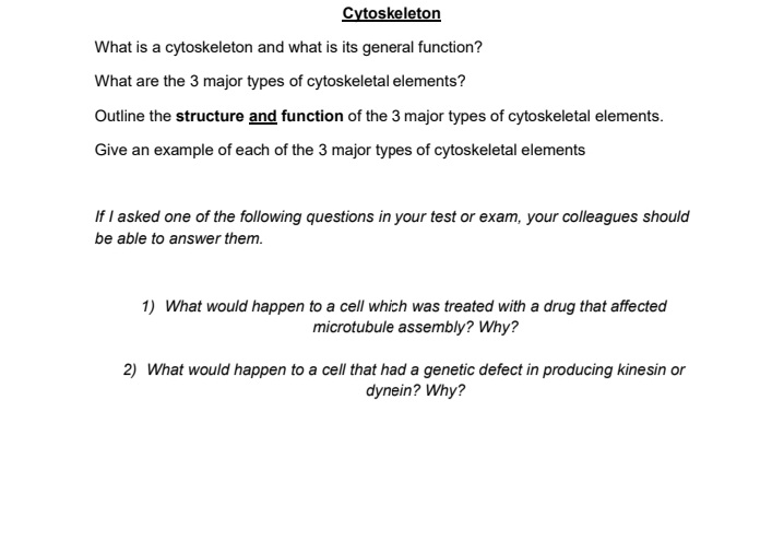 Solved What Is A Cytoskeleton And What Is Its General