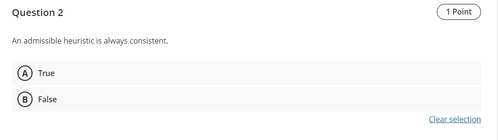 Solved Question 2An admissible heuristic is always | Chegg.com