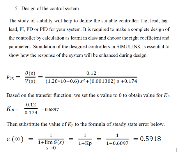 Solved 5. Design of the control system The study of | Chegg.com