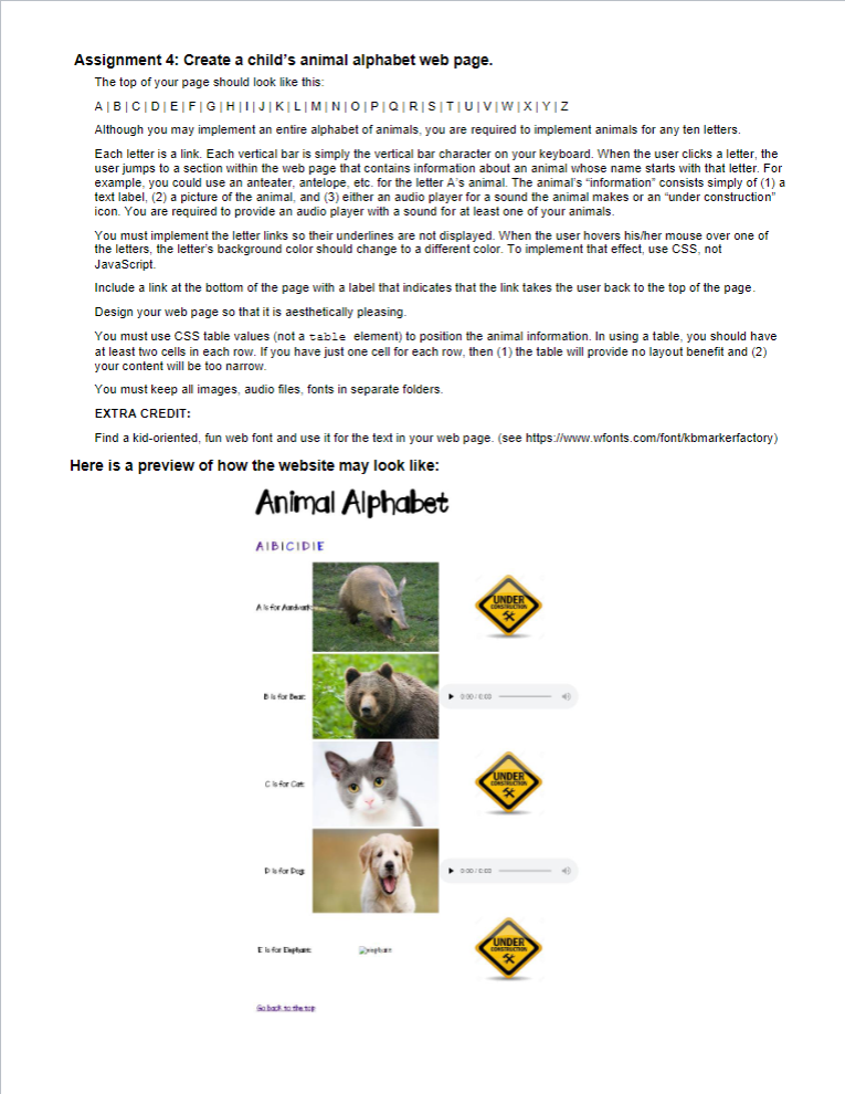 Solved Assignment 4: Create a child's animal alphabet web | Chegg.com
