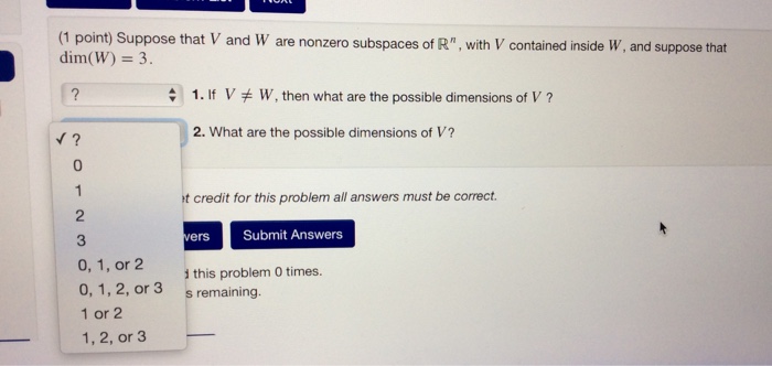 Solved Previous Problem ListNext 1 point) Suppose that V and | Chegg.com