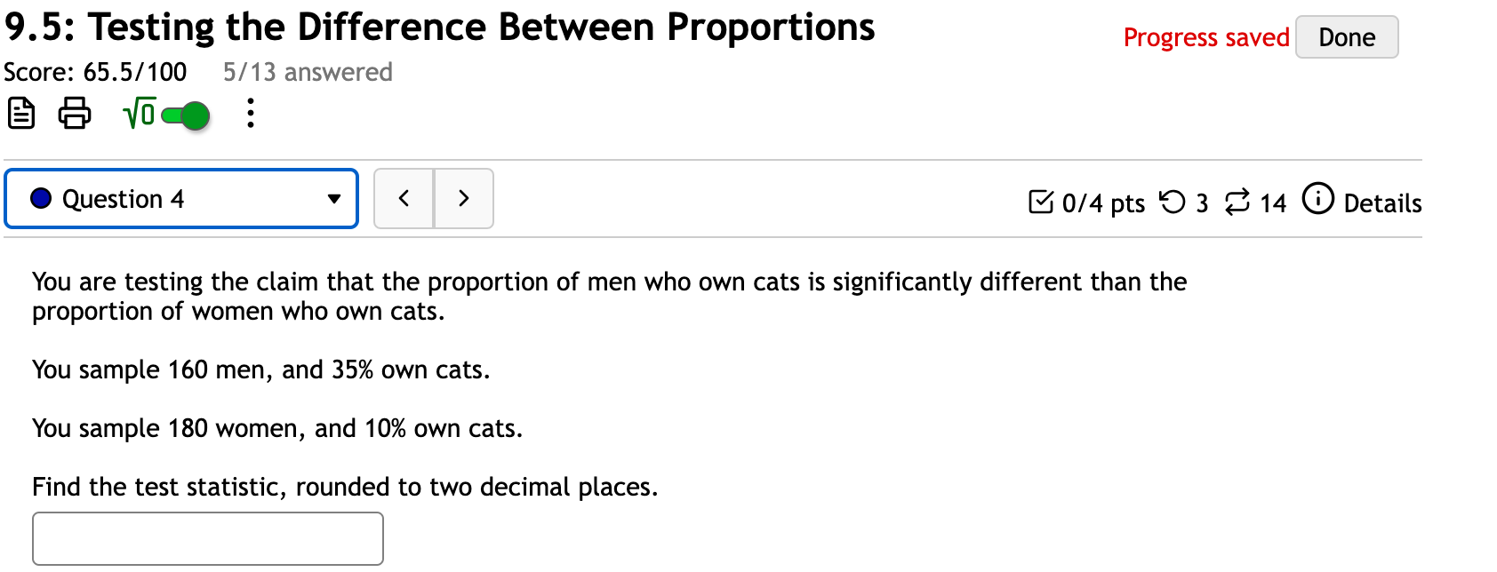 Solved 9.5: Testing the Difference Between Proportions | Chegg.com