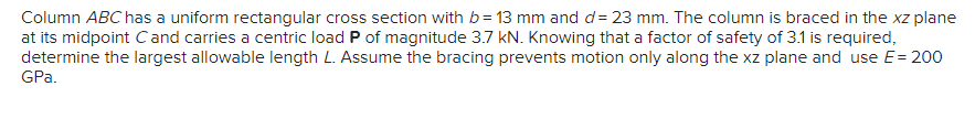 Solved Column ABC has a uniform rectangular cross section | Chegg.com