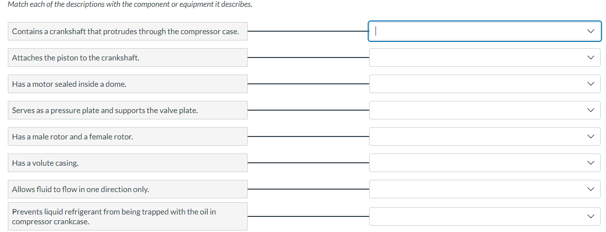 Solved Match each of the descriptions with the component or | Chegg.com