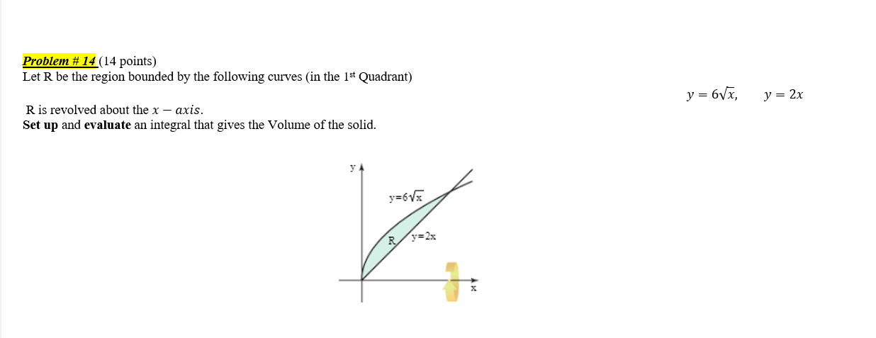 Solved Problem \# 14 (14 points) Let R be the region bounded | Chegg.com