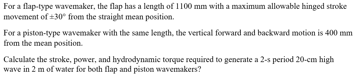 Solved For a flap-type wavemaker, the flap has a length of | Chegg.com