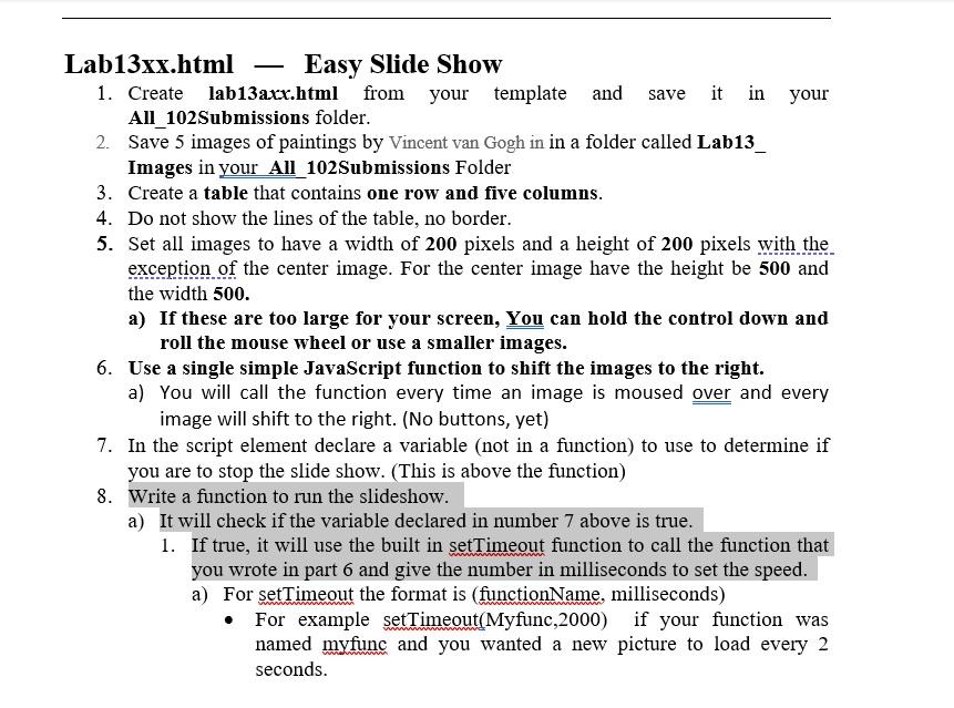 Lab13xx.html - Easy Slide Show 1. Create | Chegg.com