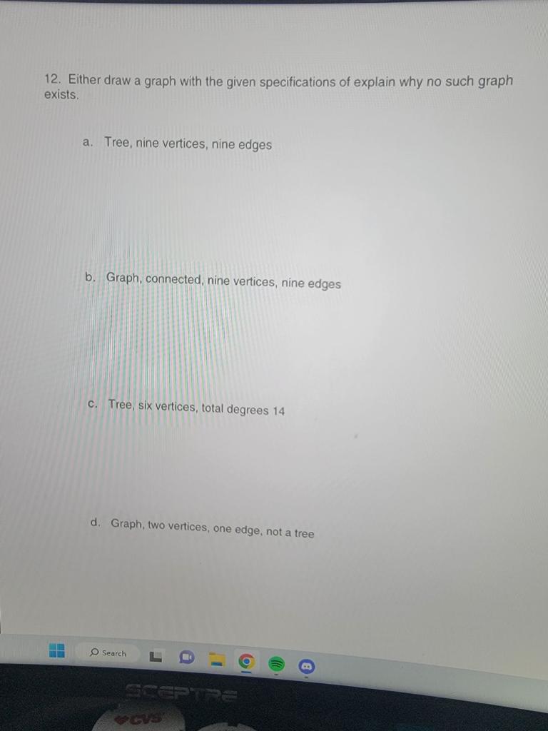 Solved 12. Either draw a graph with the given specifications | Chegg.com