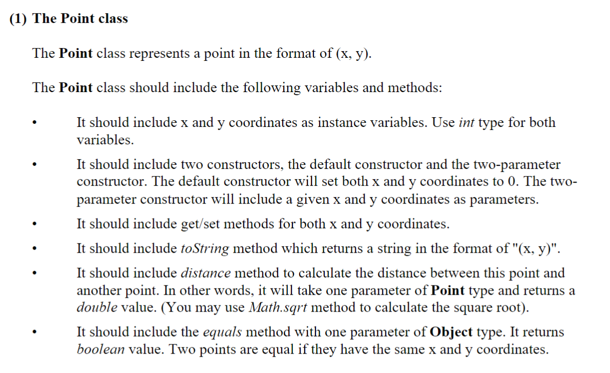 Solved (1) The Point class The Point class represents a | Chegg.com