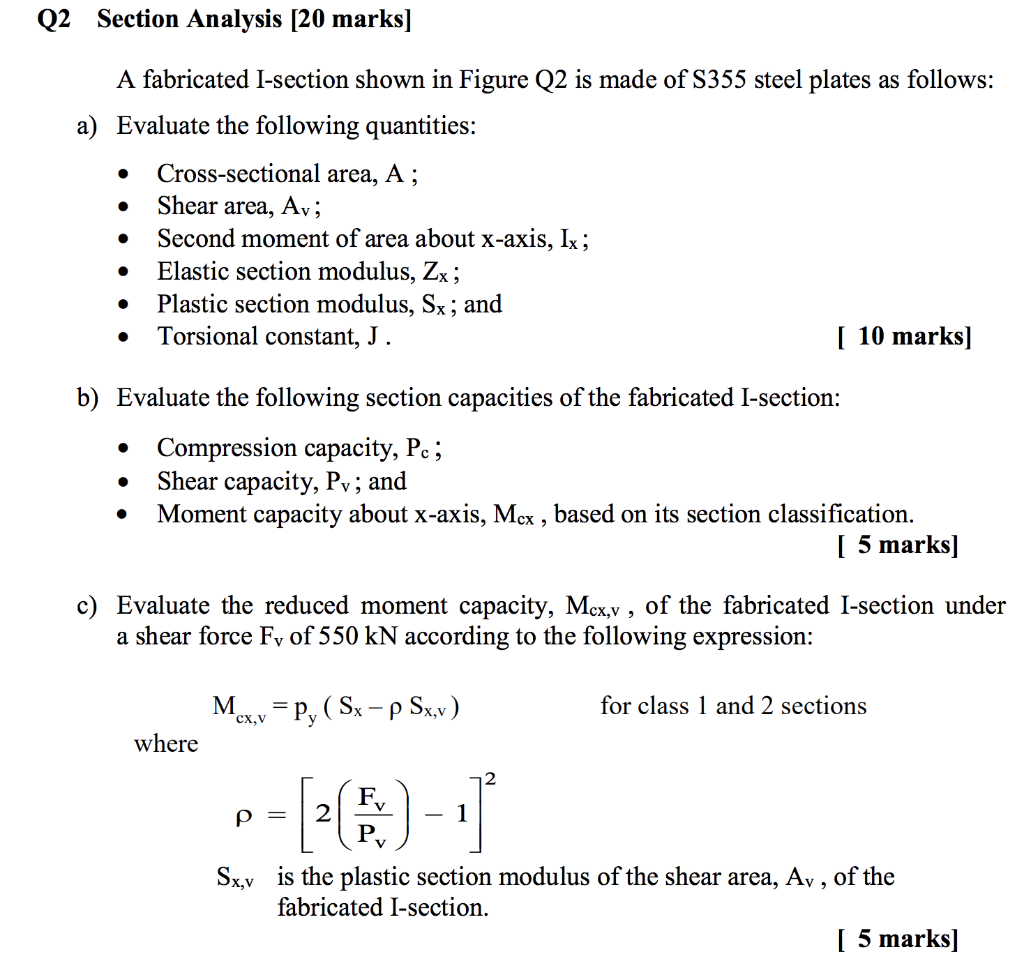 Solved Q2 Section Analysis [20 marks] A fabricated I-section | Chegg.com