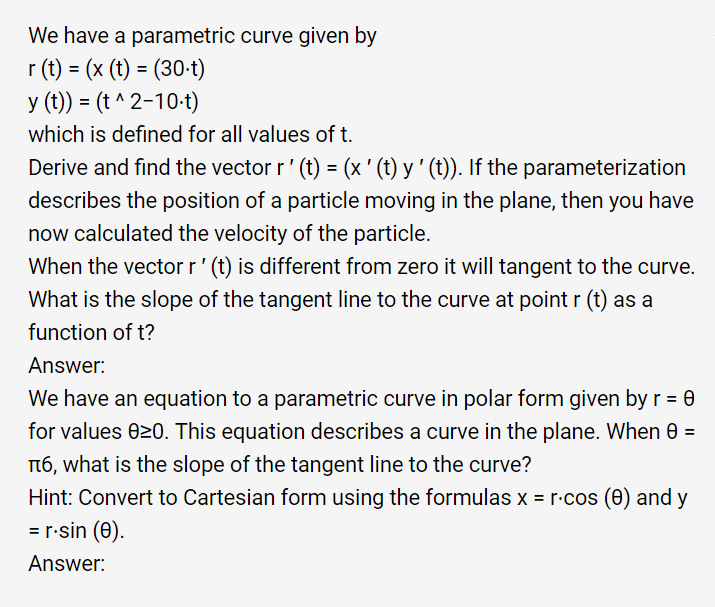 Solved We have a parametric curve given by r (t) = (x (t) = | Chegg.com
