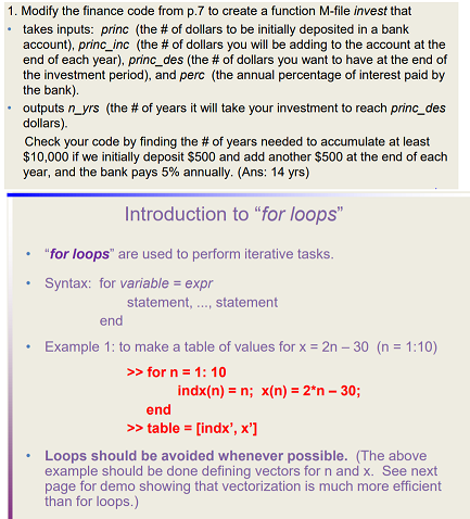 Solved 1. Modify the finance code from p.7 to create a | Chegg.com