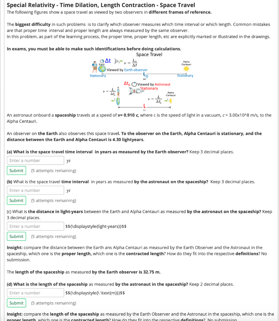 Special Relativity - Time Dilation, Length | Chegg.com