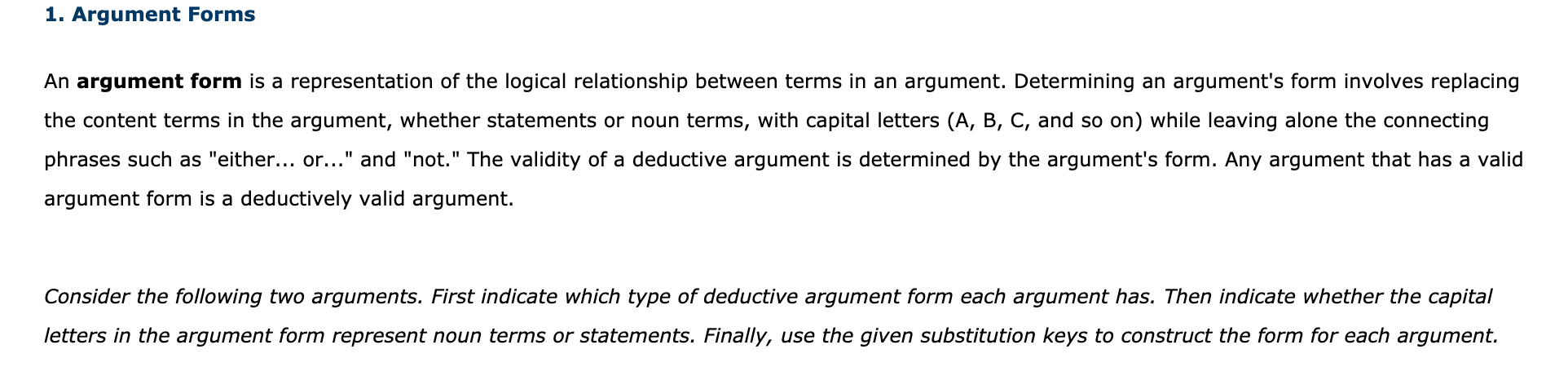 Solved 1. Argument Forms An argument form is a | Chegg.com