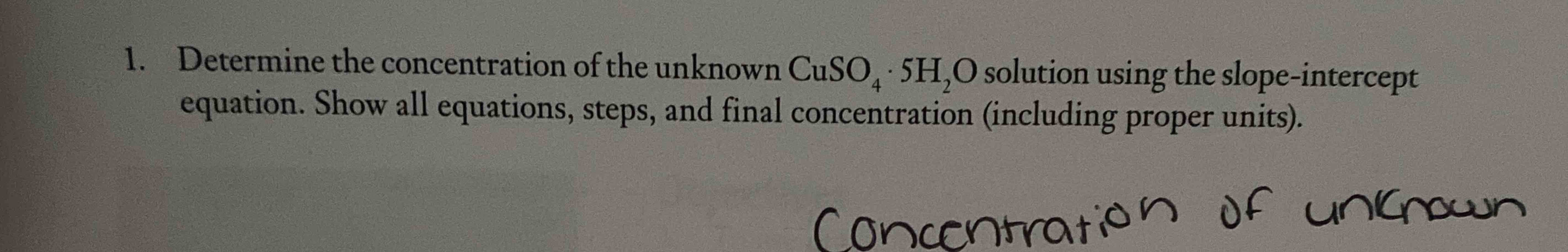 Solved Determine the concentration of the unknown CuSO4*5H2O | Chegg.com