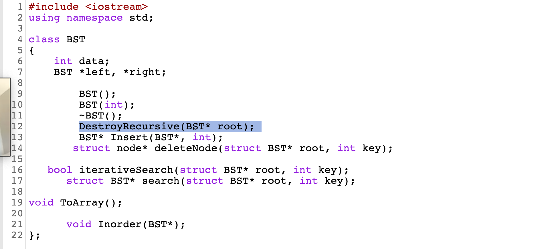Solved 1 #include 2 using namespace std; 3 4 class BST 5 { | Chegg.com
