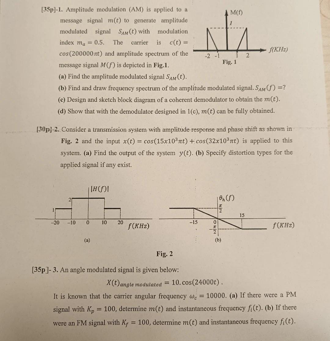 Solved [35p]-1. ﻿Amplitude modulation (AM) ﻿is applied to | Chegg.com