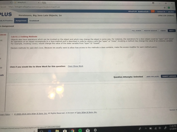 Solved S Horstmann, Big Java Late Objects, 1e CPSC130 (929 | Chegg.com